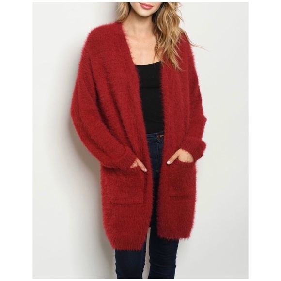 January Summer | Sweaters | Berry Fuzzy Cardigan | Poshmark